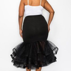 Dorcas | Dresses | Womens Black Solid Tiered Layers Midi Mermaid Skirt ...
